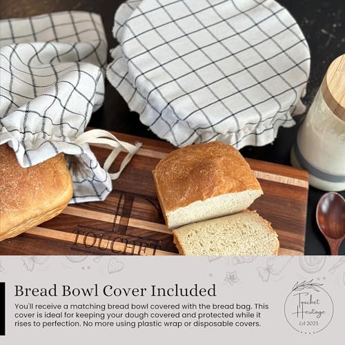 Touchet Heritage Bread Bags for Homemade Bread With Bowl Cover| Reusable Bread Bag| Sourdough Bread Bags| Linen Bread Bag| Homemade Bread Storage| Bread Proofing Cover| Bread Bag Set