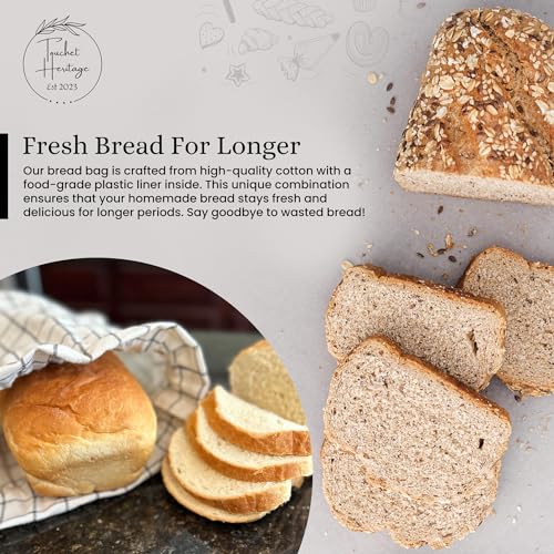 Touchet Heritage Bread Bags for Homemade Bread With Bowl Cover| Reusable Bread Bag| Sourdough Bread Bags| Linen Bread Bag| Homemade Bread Storage| Bread Proofing Cover| Bread Bag Set