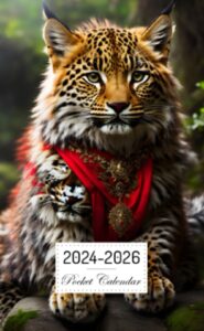 pocket calendar 2024-2026: two-year monthly planner for purse , 36 months from january 2024 to december 2026 | half-breed leopard and lynx | beastman art