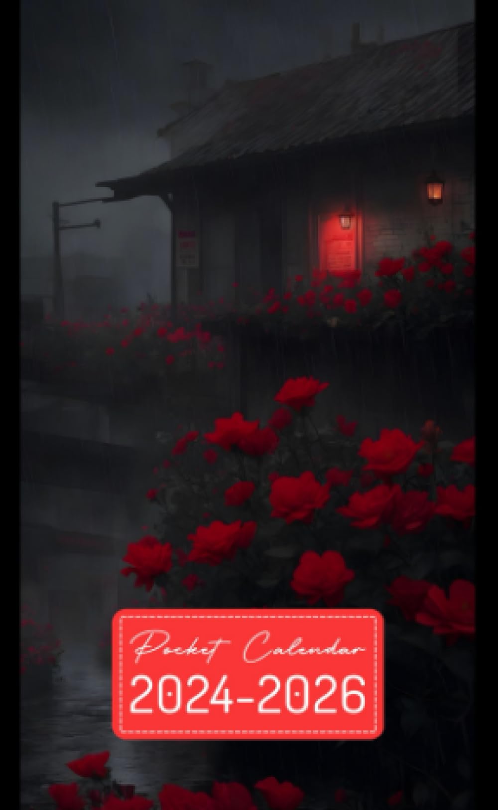 Pocket Calendar 2024-2026: Two-Year Monthly Planner for Purse , 36 Months from January 2024 to December 2026 | Death town | Dark colors | Red dead flowers