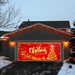 trgowaul christmas garage door cover banner decoration with light large red xmas garage door mural christmas tree photography background party supply happy new year garage door christmas decor7x16ft