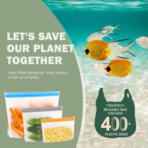 IDEATECH 20Pack Dishwasher Safe Reusable Storage Bags Stand Up - BPA Free PEVE Reusable Sandwich Bags - Leakproof Gallon Freezer Bags, Silicone Food Storage Bags,Silicone freezer bags,Washable