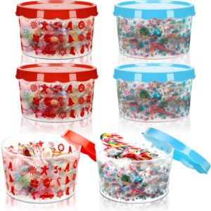 barydat 6 pcs christmas cookie storage buckets with lids christmas theme candy cane snowman pattern plastic cookie tin xmas winter snowflake candy cookies containers jars for xmas winter party supply