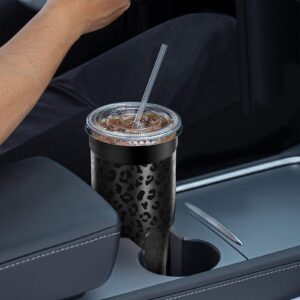 Universal Iced Coffee Sleeve - Upgraded Double Wall Reusable Stainless Steel Holder Sleeves Insulator for Cold Drinks Fits Starbucks Dunkin Donuts McDonalds Small Medium Large Cup (Black Leopard)