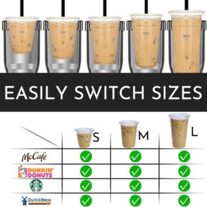 Universal Iced Coffee Sleeve - Upgraded Double Wall Reusable Stainless Steel Holder Sleeves Insulator for Cold Drinks Fits Starbucks Dunkin Donuts McDonalds Small Medium Large Cup (Black Leopard)