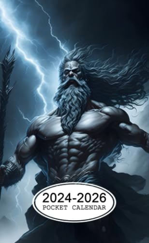 Pocket Calendar 2024-2026: Two-Year Monthly Planner for Purse , 36 Months from January 2024 to December 2026 | Dark side of Zeus | Greek god | Greek mythology