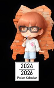 pocket calendar 2024-2026: two-year monthly planner for purse , 36 months from january 2024 to december 2026 | girl leaning on brick wall | animation