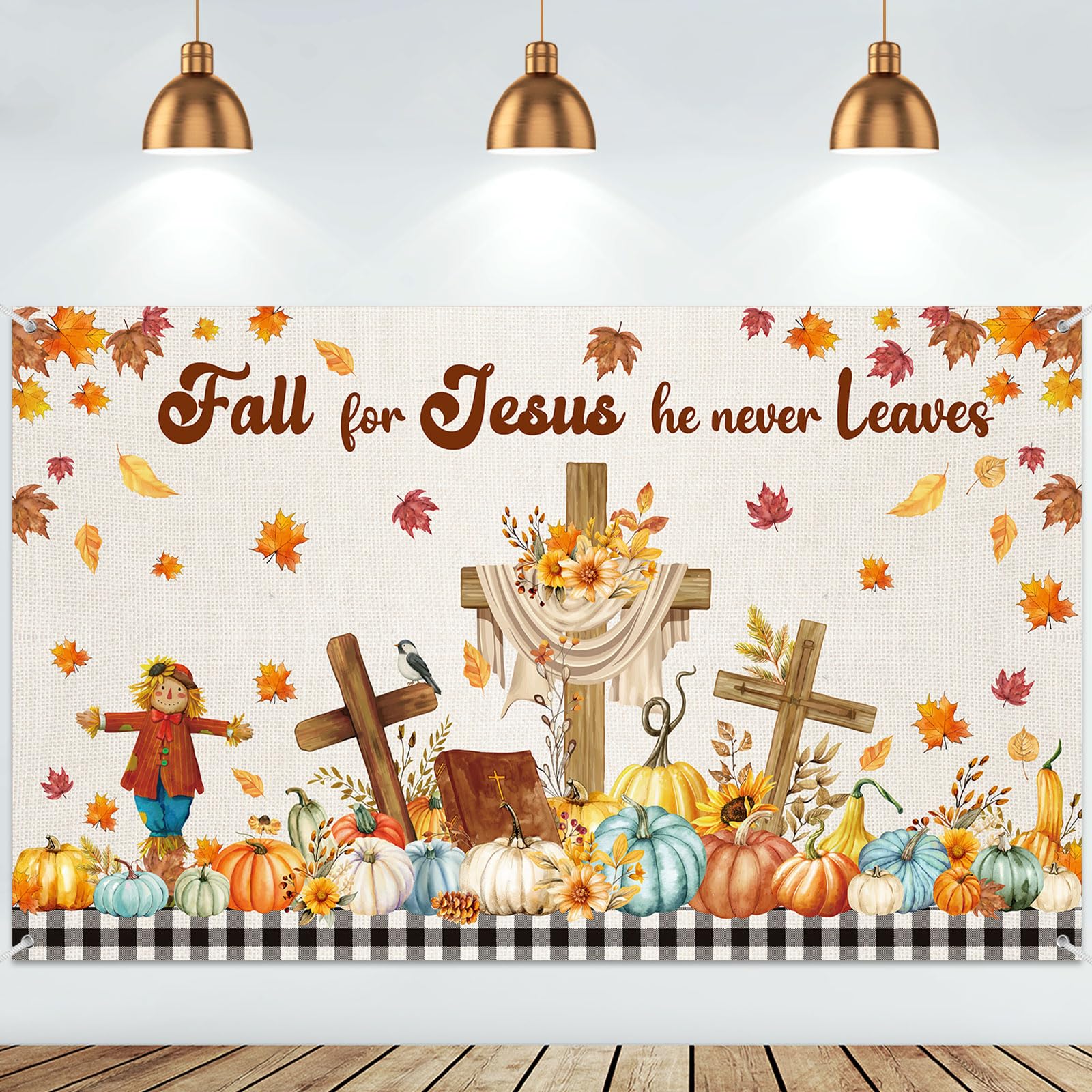 Harloon Fall for Jesus Banner Decorations Thanksgiving Pumpkin Backdrop Banner Autumn Party Background for Fall Thanksgiving Christian Religious Photo Booth Props Supplies, 71 x 43 Inch