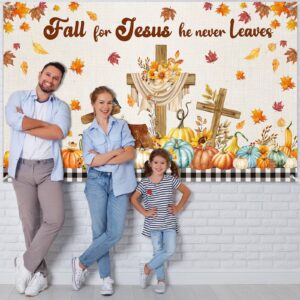 Harloon Fall for Jesus Banner Decorations Thanksgiving Pumpkin Backdrop Banner Autumn Party Background for Fall Thanksgiving Christian Religious Photo Booth Props Supplies, 71 x 43 Inch