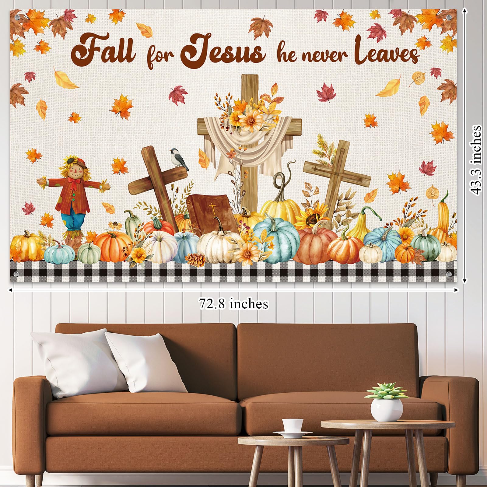 Harloon Fall for Jesus Banner Decorations Thanksgiving Pumpkin Backdrop Banner Autumn Party Background for Fall Thanksgiving Christian Religious Photo Booth Props Supplies, 71 x 43 Inch