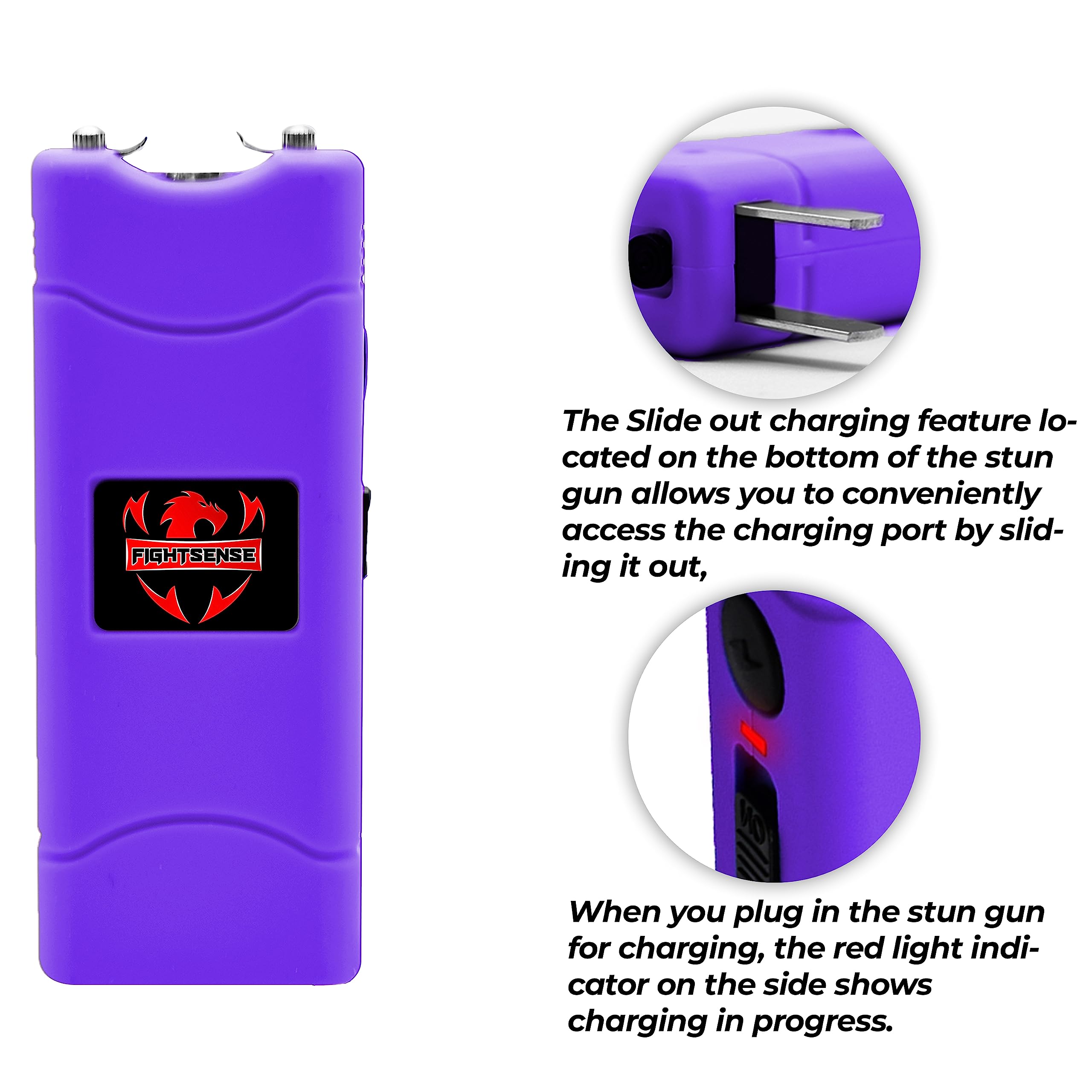 FIGHTSENSE Mini Stun Gun Keychain & Pepper Spray Combo Pack for Self Defense Kit (Purple)