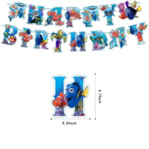 Finding Nemo Birthday Decorations, Finding Nemo Party Supplies Include Happy Birthday Banner, Cake Topper and Cupcake Toppers, Balloons for Finding Dory Party Decor