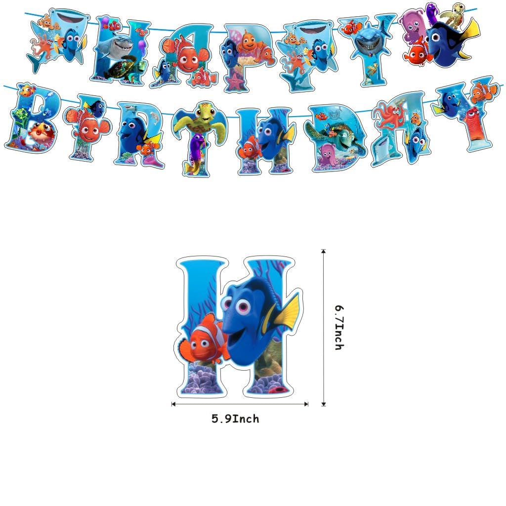 Finding Nemo Birthday Decorations, Finding Nemo Party Supplies Include Happy Birthday Banner, Cake Topper and Cupcake Toppers, Balloons for Finding Dory Party Decor