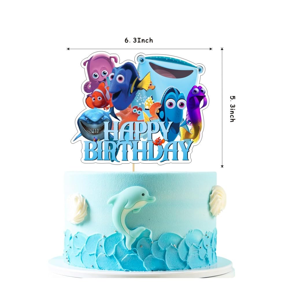 Finding Nemo Birthday Decorations, Finding Nemo Party Supplies Include Happy Birthday Banner, Cake Topper and Cupcake Toppers, Balloons for Finding Dory Party Decor