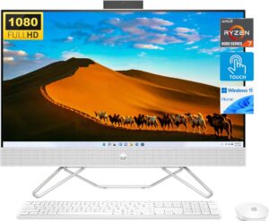 hp 27" touchscreen all-in-one desktop computer, fhd ips display, amd ryzen 7 5700u(beats i7-1265u), 32gb ram, 2tb ssd, wifi, 1080p webcam, wireless kb/mouse combo, windows 11, bundle with jawfoal