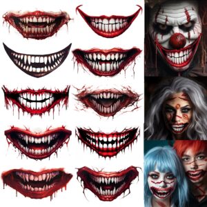 enyacos 10 sheets halloween mouth tattoos, fake scars tattoos,zombie fake wounds tattoos, 3d fake scars temporary scary face tattoos，halloween face stickers halloween make up (a)