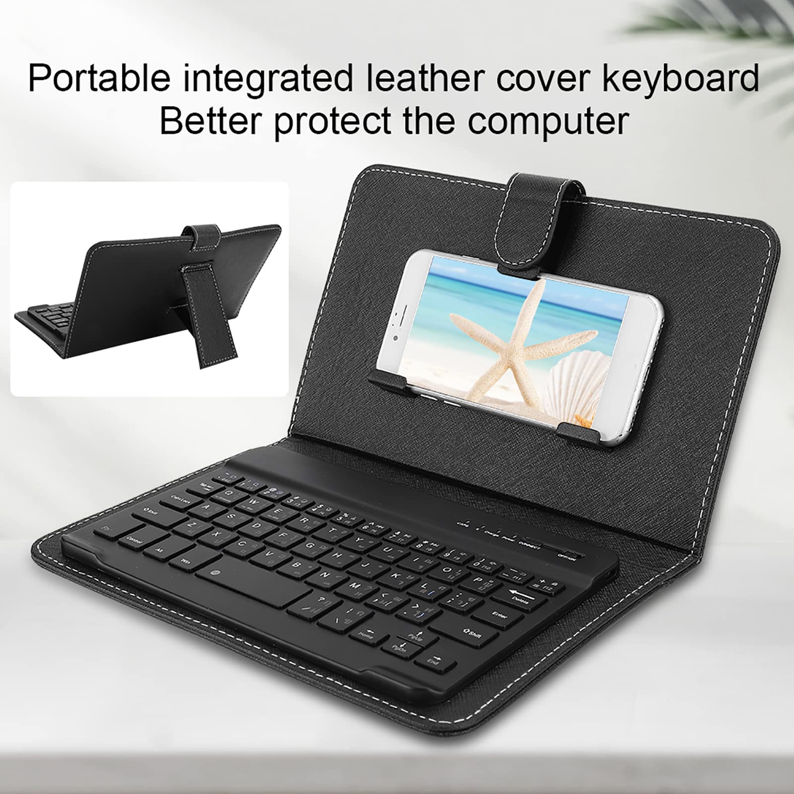 Yitre with Protective Leather Cover Portable Keyboard, Thai Language Keyboard, Easy Operation for Phone Screen with 4.5-6.8 Inch for Thailand Native People