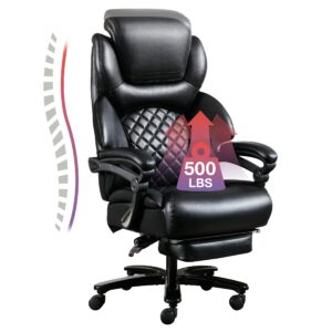 big and tall office chair 500lbs, high back recline office chair with adjustable lumbar support, footrest and headrest, heavy duty ergonomic executive computer desk chair