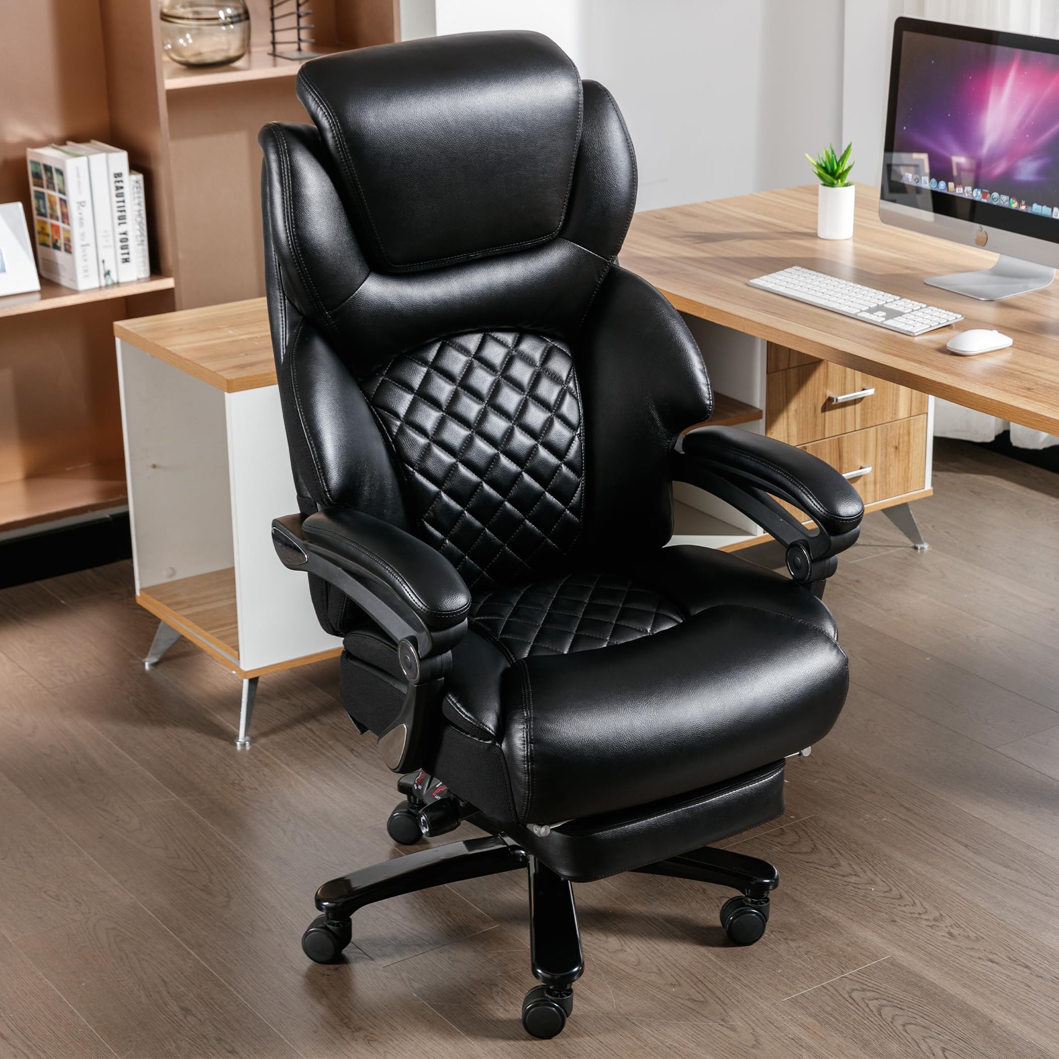 Big and Tall Office Chair 500lbs, High Back Recline Office Chair with Adjustable Lumbar Support, Footrest and Headrest, Heavy Duty Ergonomic Executive Computer Desk Chair