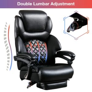 Big and Tall Office Chair 500lbs, High Back Recline Office Chair with Adjustable Lumbar Support, Footrest and Headrest, Heavy Duty Ergonomic Executive Computer Desk Chair