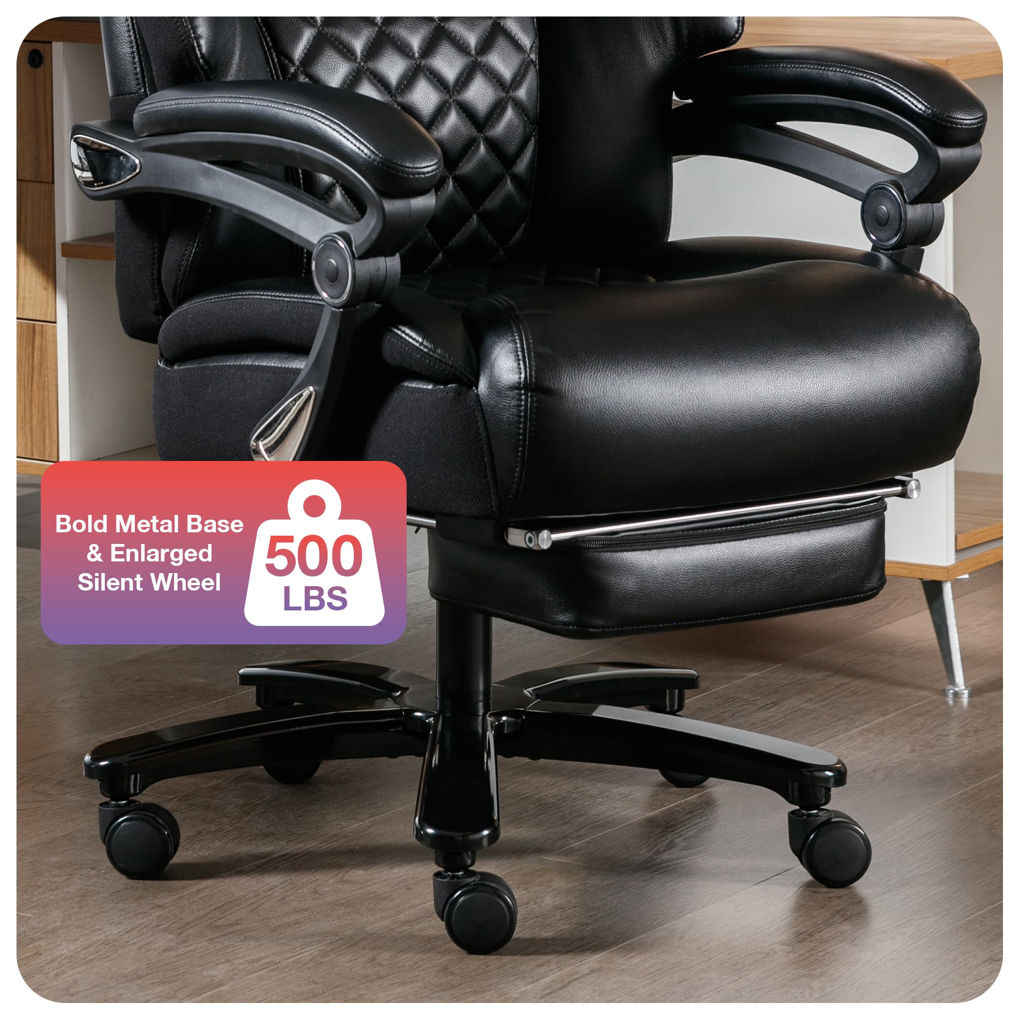 Big and Tall Office Chair 500lbs, High Back Recline Office Chair with Adjustable Lumbar Support, Footrest and Headrest, Heavy Duty Ergonomic Executive Computer Desk Chair