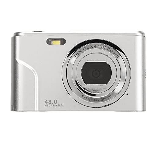 Pocket Camera, Portable Digital Camera Eye Protection Screen Prevents Shaking Stylish 48MP US Plug 16X Zoom 100-240V for Photography (Silver)