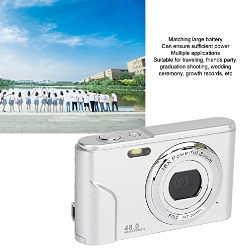 Pocket Camera, Portable Digital Camera Eye Protection Screen Prevents Shaking Stylish 48MP US Plug 16X Zoom 100-240V for Photography (Silver)