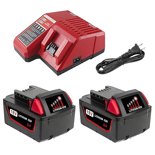 Chgdkjy 2PACKS M18 Battery and Charger Starter Kit Compatible with Milwaukee 18V Battery 48-11-1850 and Battery Charger 48-59-1812