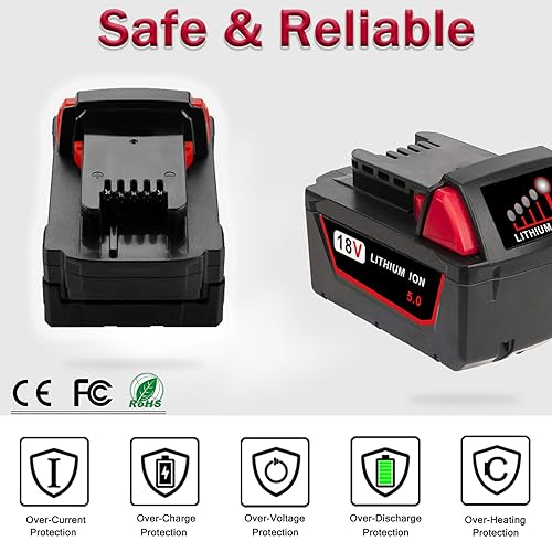 Chgdkjy 2PACKS M18 Battery and Charger Starter Kit Compatible with Milwaukee 18V Battery 48-11-1850 and Battery Charger 48-59-1812