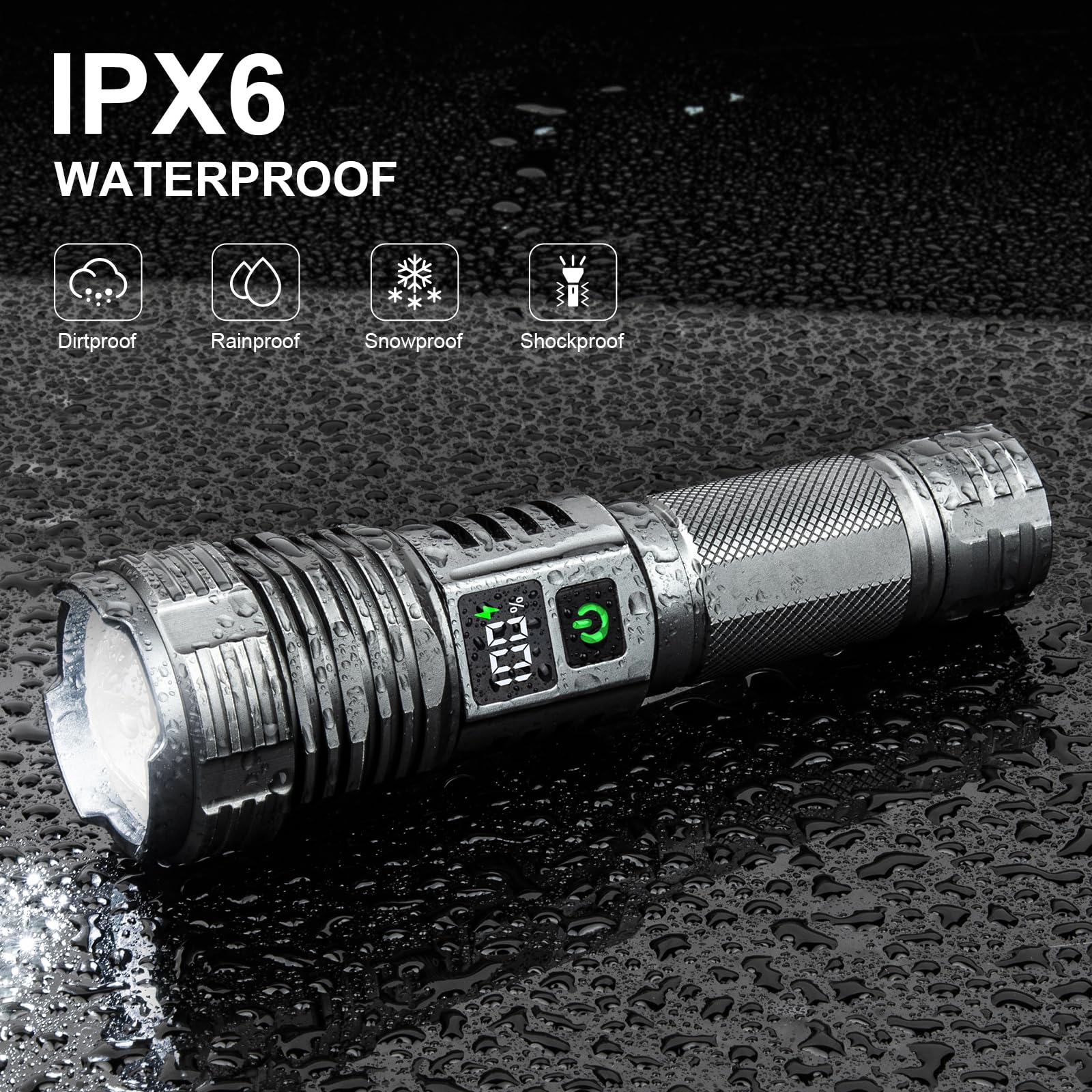 QOPOYU Rechargeable Flashlights High Lumens Flash Light, 200,000 High Lumens Bright Tactical Flashlight, 5 Modes IPX6 Waterproof, P90.8 Powerful LED Magnetic Flashlights for Camping Emergencies