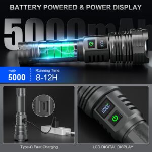 QOPOYU Rechargeable Flashlights High Lumens Flash Light, 200,000 High Lumens Bright Tactical Flashlight, 5 Modes IPX6 Waterproof, P90.8 Powerful LED Magnetic Flashlights for Camping Emergencies