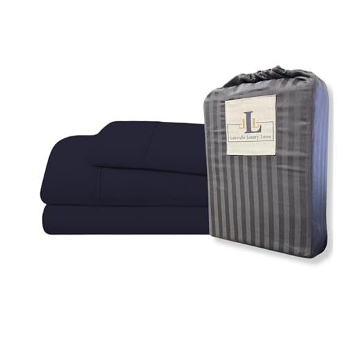 Lukeville Luxury Linen Camping Cot Sheet 30" x 80" x 9" - 3 Piece Cot Sheet Set - Narrow Twin/Camp Rvs Bunk/Guest Beds/Camping Cot/Travel Trailers/Spilt Queen Bed, Navy Blue Solid