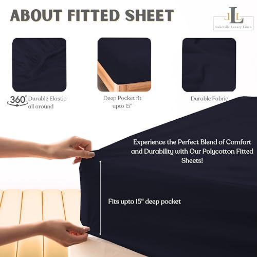 Lukeville Luxury Linen Camping Cot Sheet 30" x 80" x 9" - 3 Piece Cot Sheet Set - Narrow Twin/Camp Rvs Bunk/Guest Beds/Camping Cot/Travel Trailers/Spilt Queen Bed, Navy Blue Solid