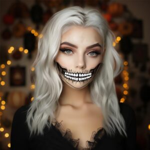 ENYACOS skeleton mouth tattoo,devil face tattoo,halloween spider web face stickers,halloween make up adults,face tattoos for men and women,horror make up,scary face tattoos (A)