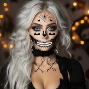 ENYACOS skeleton mouth tattoo,devil face tattoo,halloween spider web face stickers,halloween make up adults,face tattoos for men and women,horror make up,scary face tattoos (A)