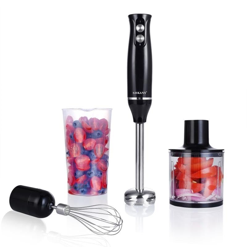 SOKANY 4-in-1 500W Immersion Handheld Blender - Turbo Mode, Stainless Blades