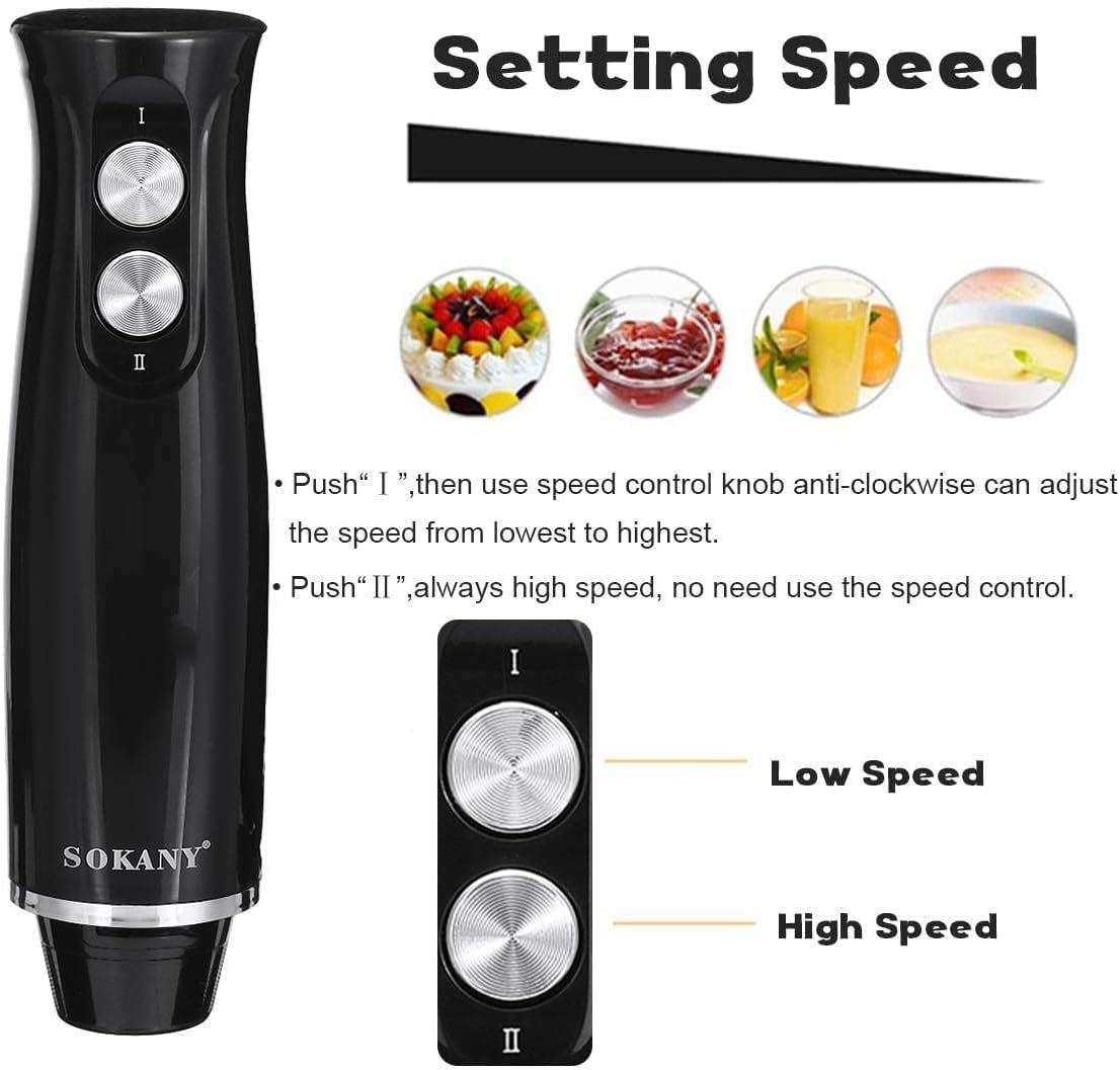 SOKANY 4-in-1 500W Immersion Handheld Blender - Turbo Mode, Stainless Blades