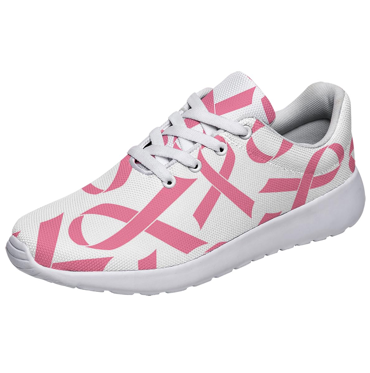 Breast Cancer Shoes for Women Fashion Breathable Running Sneakers Ladies Cancer Pink Ribbon Shoes White Size 5