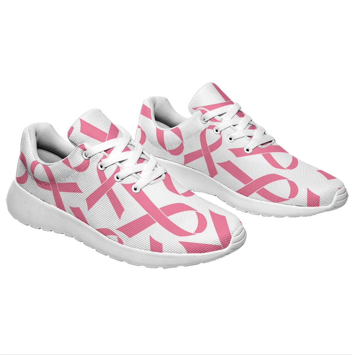 Breast Cancer Shoes for Women Fashion Breathable Running Sneakers Ladies Cancer Pink Ribbon Shoes White Size 5