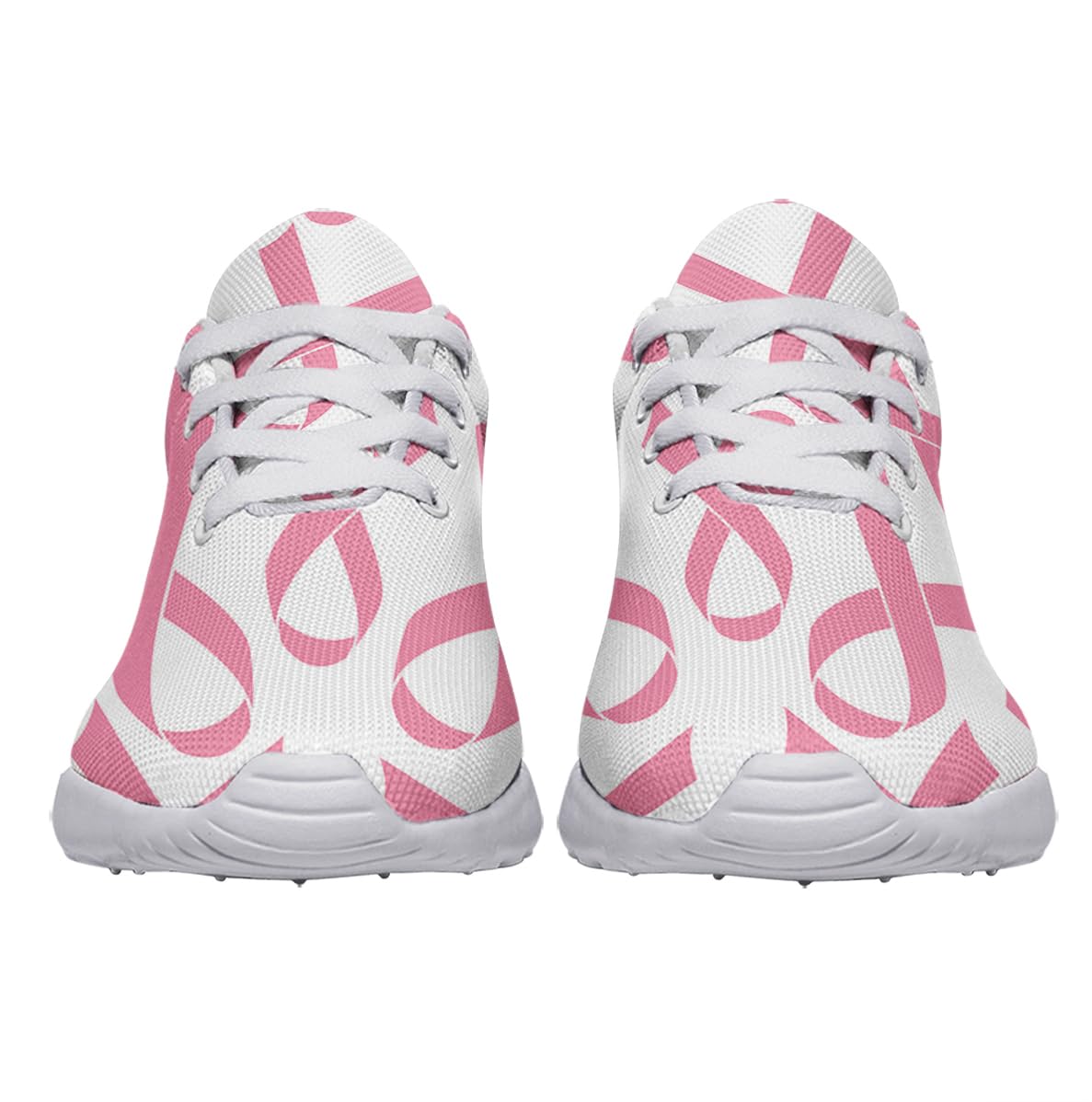 Breast Cancer Shoes for Women Fashion Breathable Running Sneakers Ladies Cancer Pink Ribbon Shoes White Size 5