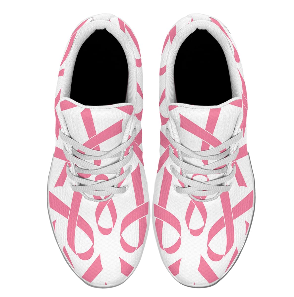 Breast Cancer Shoes for Women Fashion Breathable Running Sneakers Ladies Cancer Pink Ribbon Shoes White Size 5