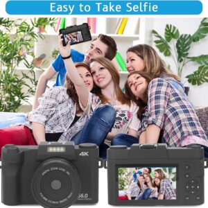 4K YouTube Vlogging Camera, 16X Zoom 56MP Autofocus Digital Camera for Photography, Portable Compact Camera for Travel Photography Vlogging for Teens