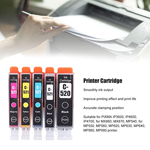 Printer Cartridge with Ink, Ink Cartridge ABS Printing Ink Cartridge Standard Size 5% Coverage for PIXMA IP3600 IP4600 IP4700, Desktop Photo Printers (BK BK C M Y 5 Colors)