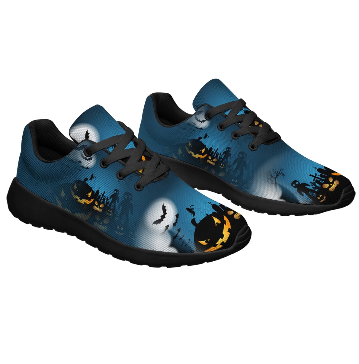 Men Women Halloween Pumpkin Shoes Unisex Fashion Breathable Running Sneakers Lightweight Casual Sports Shoes Black Size 6