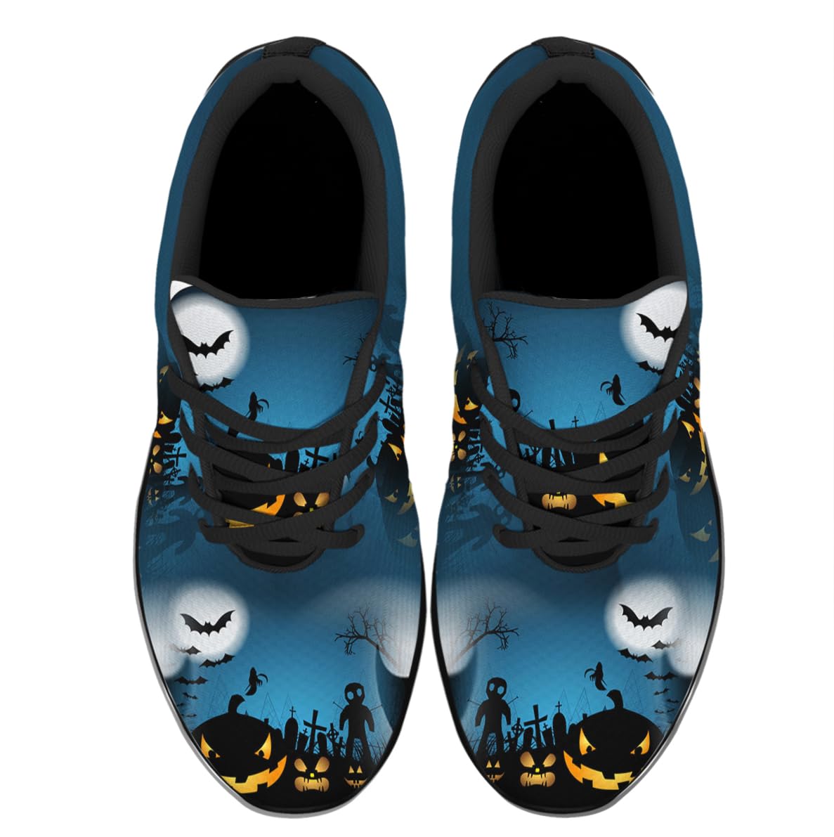 Men Women Halloween Pumpkin Shoes Unisex Fashion Breathable Running Sneakers Lightweight Casual Sports Shoes Black Size 6