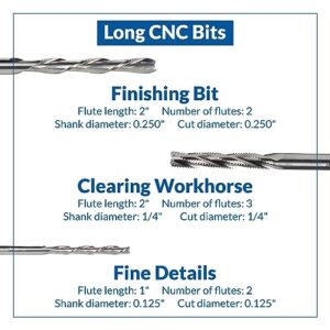 IDC Woodcraft Extended Length CNC Router Bit Set (3-Piece) - Premium Extra Long Precision Carbide Bits for Guitar Making and Other CNC Projects That Require Deep Cuts