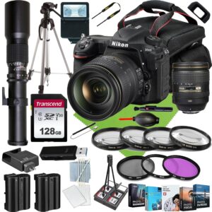 nikon d500 dslr camera with 24-120mm lens+case+the 500mm f/8.0 telephoto preset lens+case+128 gig memory+monopod+tripod+slave flash+photo software(27pc) bundle (renewed)