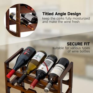 28-Bottle Wine Rack Free Standing Floor, Solid Wood 7-Tier Display Wine Storage Shelves with Tabletop, Wobble-Free Bottle Holder for Cellar Kitchen Bar Dining Room Living Room, Walnut