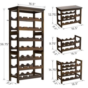 28-Bottle Wine Rack Free Standing Floor, Solid Wood 7-Tier Display Wine Storage Shelves with Tabletop, Wobble-Free Bottle Holder for Cellar Kitchen Bar Dining Room Living Room, Walnut