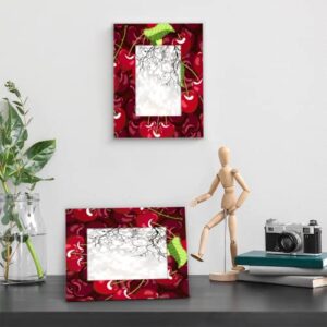 Red Cherry 4x6 Picture Frame, Fruit Pattern Wooden Photo Frames for Tabletop and Wall Display, Picture Frame Home Office Decor